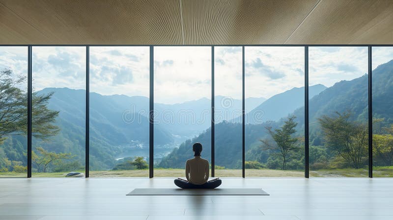 Serene Meditation with Mountain View in Modern Zen Space_7 Stock ...
