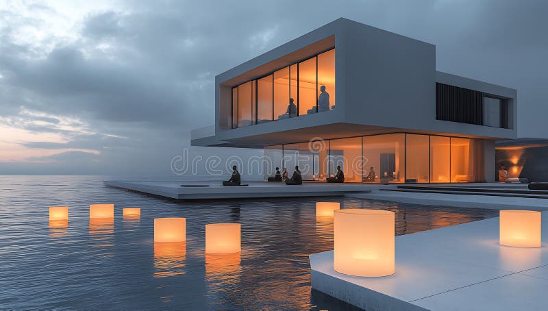 Serene Meditation Session at a Modern Waterfront House with Stunning ...