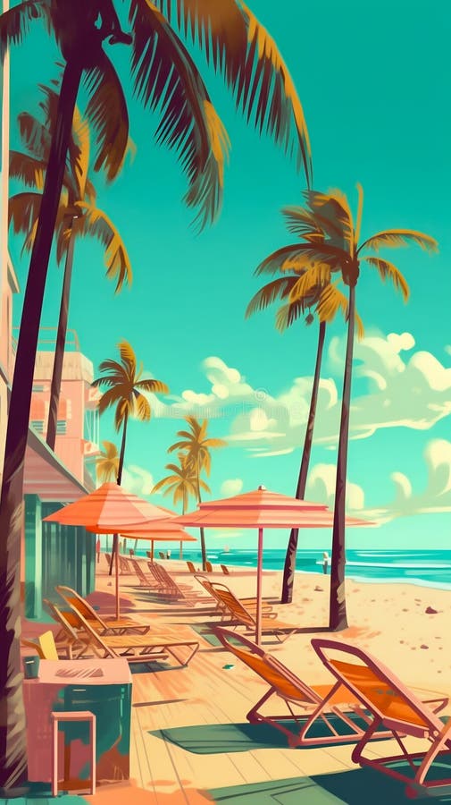 Serene Miami Beach Scene with Sunbathers. Generative Ai Stock ...