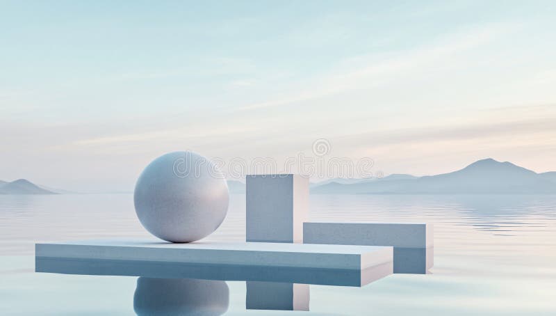 Serene Minimalist 3D Render Sphere Cubes Calm Lake High Quality Image ...