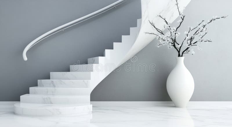 A Serene Minimalist Design Featuring a Marble Column, Steps, and a ...