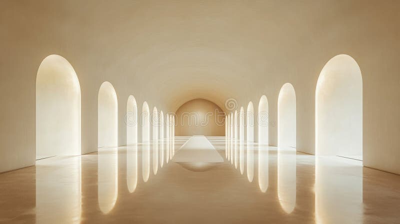 Serene Minimalist Hallway with Archways and Soft Lighting Stock ...