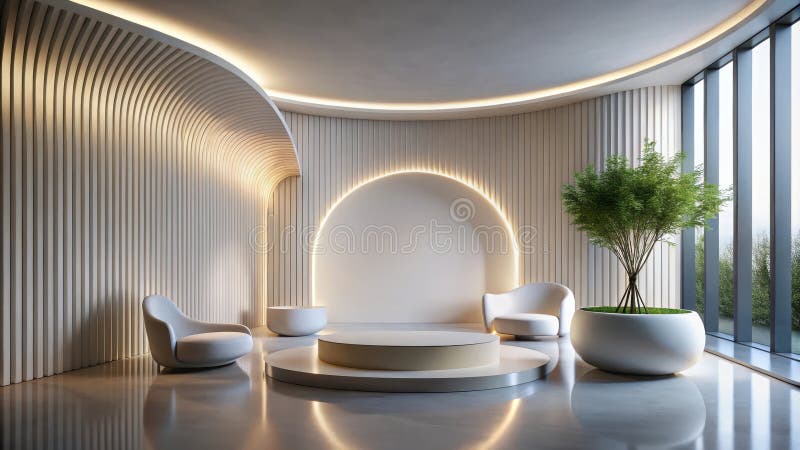 Serene Minimalist Interior Design Featuring a Circular Display Platform ...