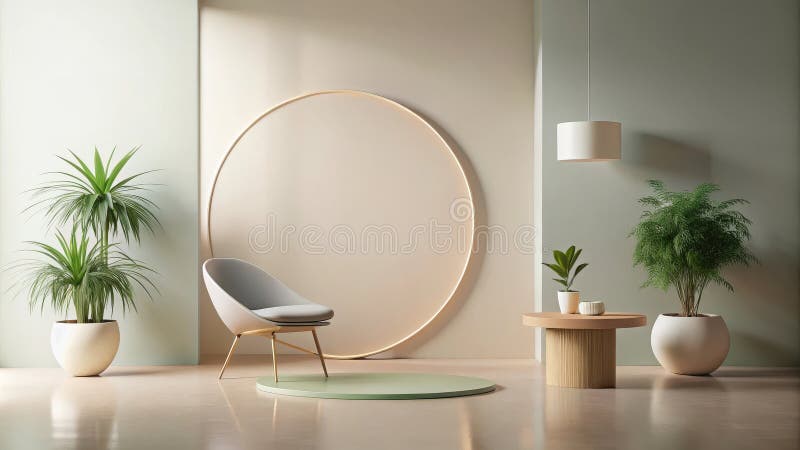 Serene Minimalist Interior Design with Modern Chair and Plants ...