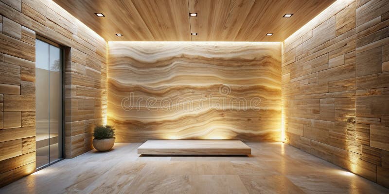 Serene Minimalist Interior Design with Warm Lighting and Stone Accents ...