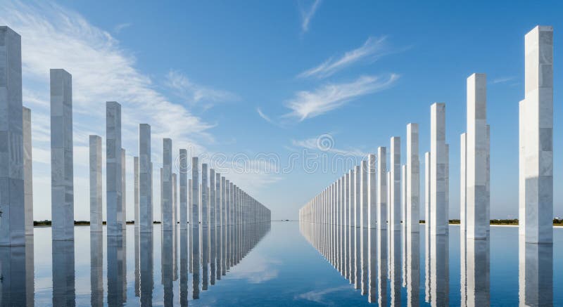 Abstract Monumental Columns Reflecting in Water Stock Illustration ...