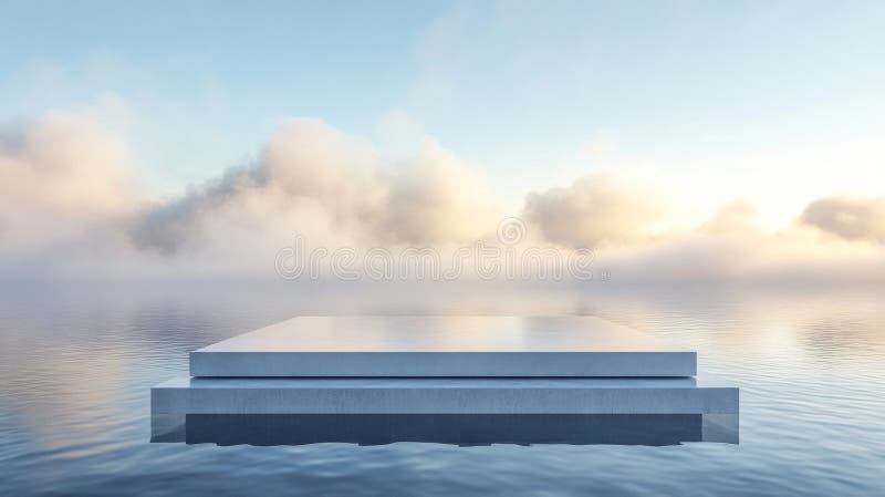 Serene Minimalist Platform Over Misty Water Stock Illustration ...