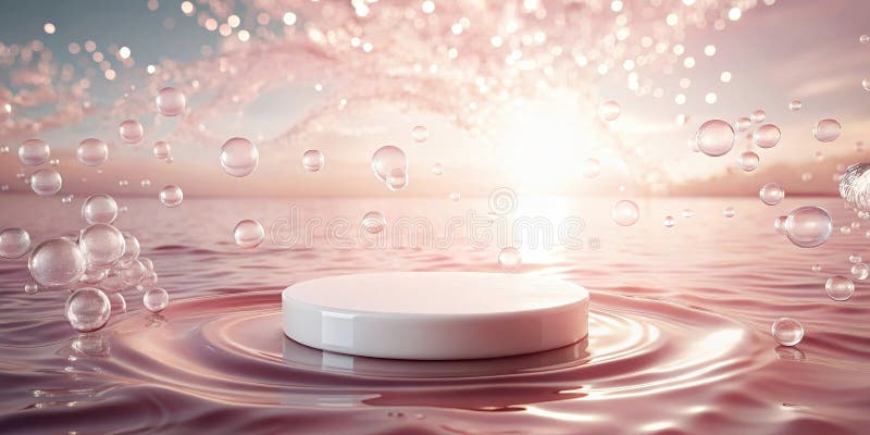 Serene Minimalist Product Display with Floating Bubbles on a Pink ...