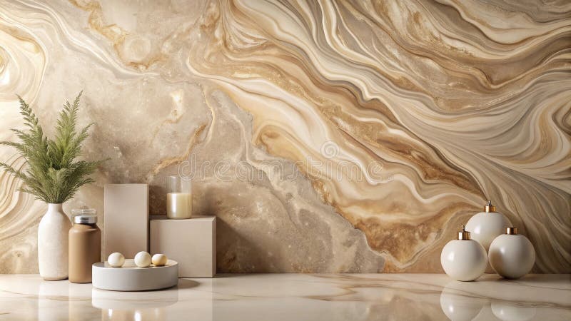 Serene Minimalist Still Life with Swirling Marble Background and ...
