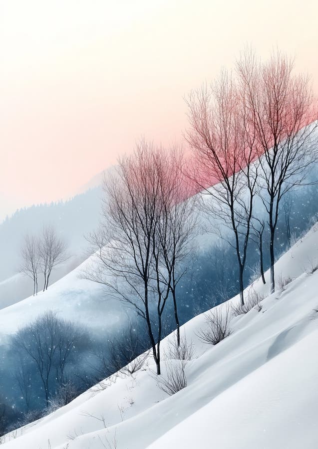 Winter S Calm: a Minimalist Snowy Scene Stock Illustration ...