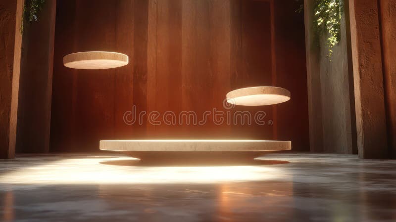 A Serene, Minimalistic Space Featuring Three Floating Platforms ...