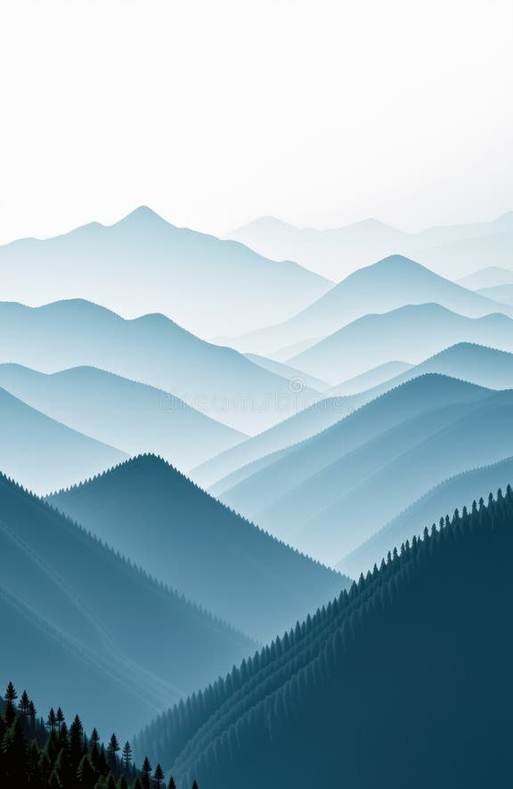 Serene Misty Mountain Range with Overlapping Peaks and Pine Forests. AI ...
