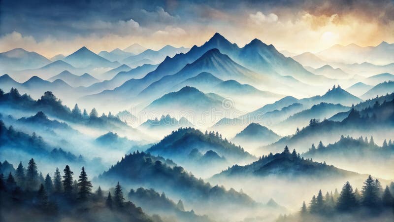 Serene Misty Mountain Range at Sunrise, a Breathtaking View of Rolling ...