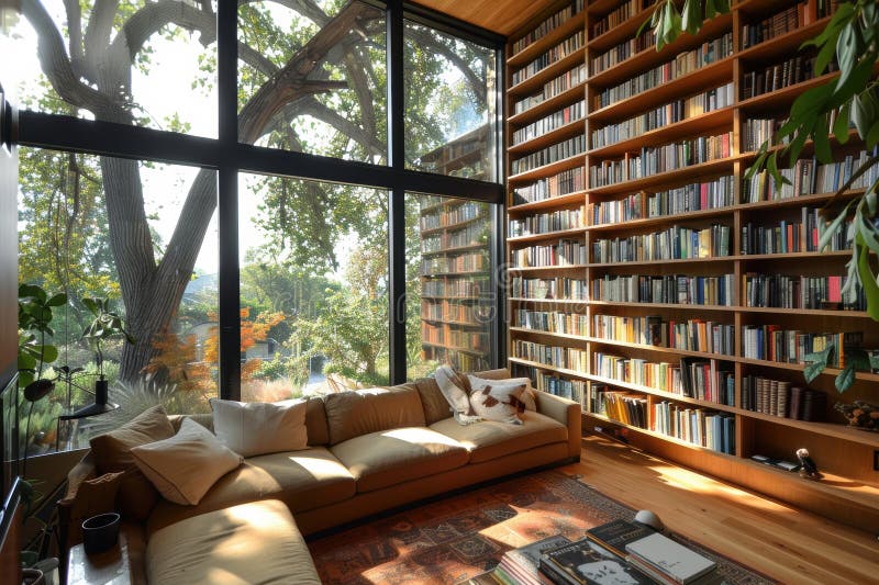 Serene Modern Home Library with Natural Light and Elegant Design for ...