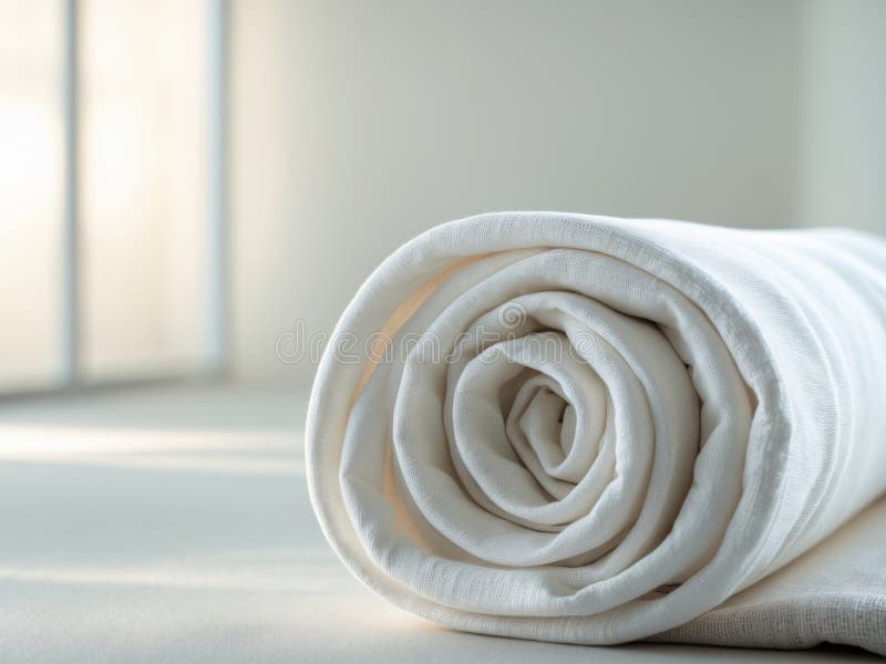 Serene Modern Living Room Interior with Rolled White Fabric Stock Photo ...