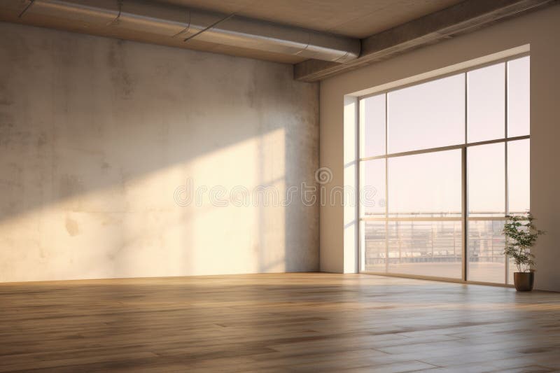 Serene Modern Loft Space with Natural Light Stock Photo - Image of open ...
