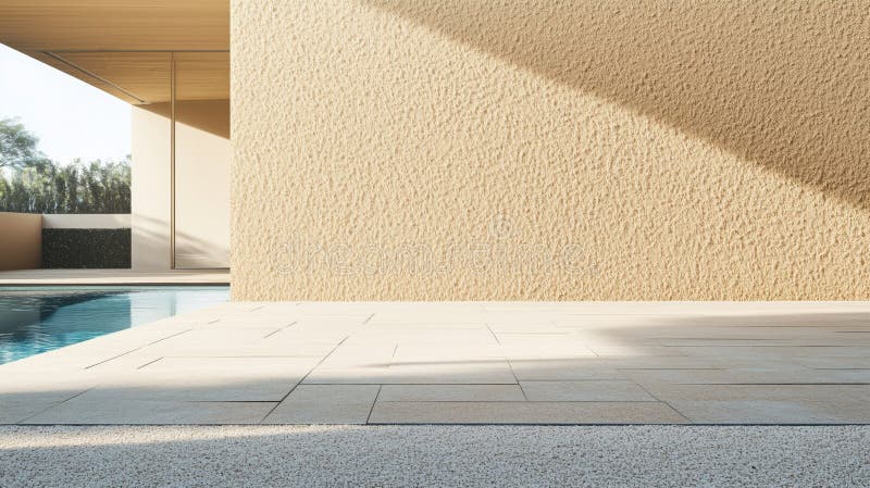 Serene Modern Patio with Textured Wall and Poolside Tranquility in ...