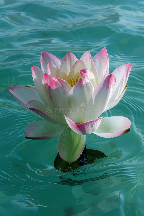 A Serene Moment of a Pink Lotus Emerging from Turquoise Waters. Stock ...