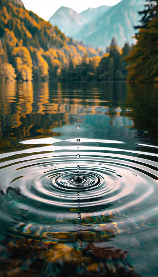 A Serene Moment Water Drop Creates Concentric Ripples in a Calm Lake ...