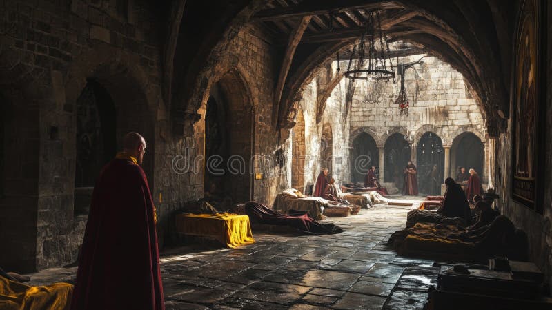 A Serene Monastery Interior Awaits Exploration. the Light Filters ...