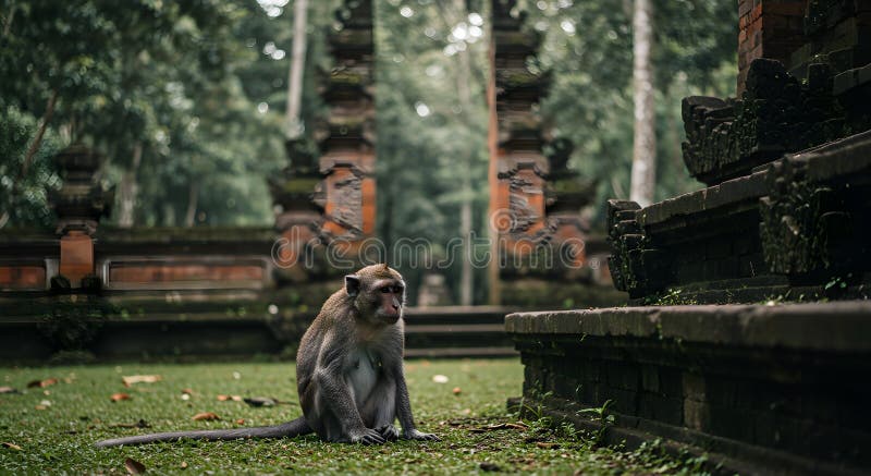 Serene Monkey at Balinese Temple Stock Illustration - Illustration of ...