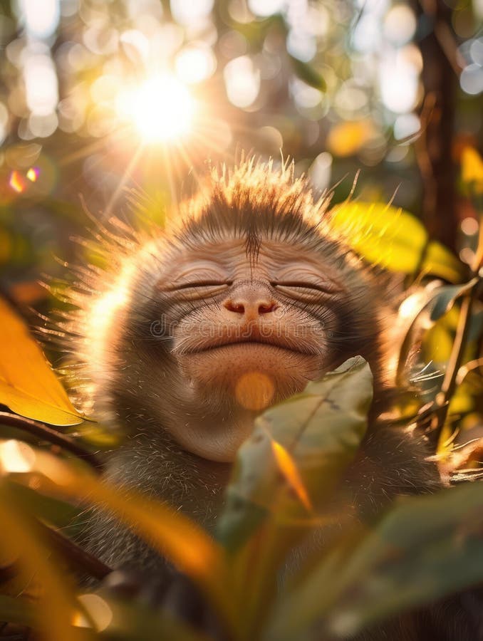 Serene Monkey Enjoying Sunset in Forest Captivating Close Up of ...