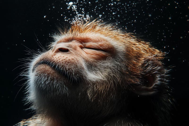 Serene Monkey Underwater with Eyes Closed. Stock Illustration ...