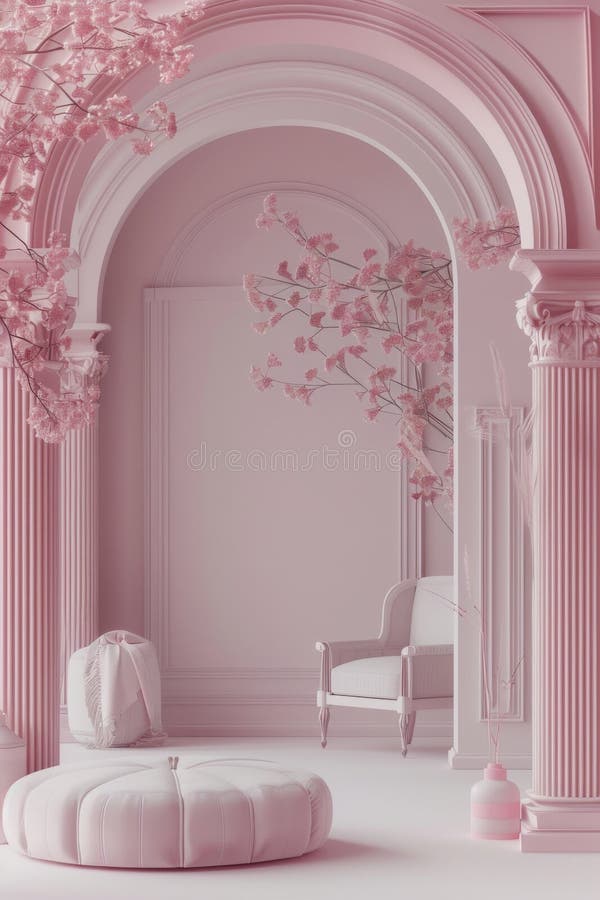 Elegant Pink Monochromatic Interior Design with Classic Architectural ...