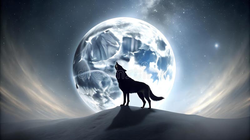 Serene Moonlight Wolf Silhouette Generative AI Stock Illustration ...