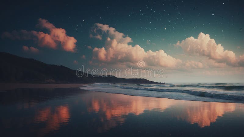 Serene Moonlit Ocean View with Clouds and Reflection. Stock ...