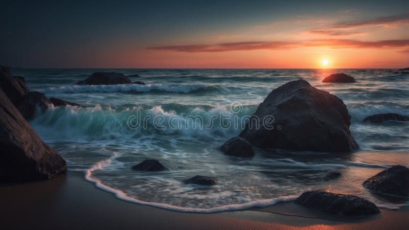 Serene Moonlit Seascape with Reflective Ocean Tide at Night. Stock ...