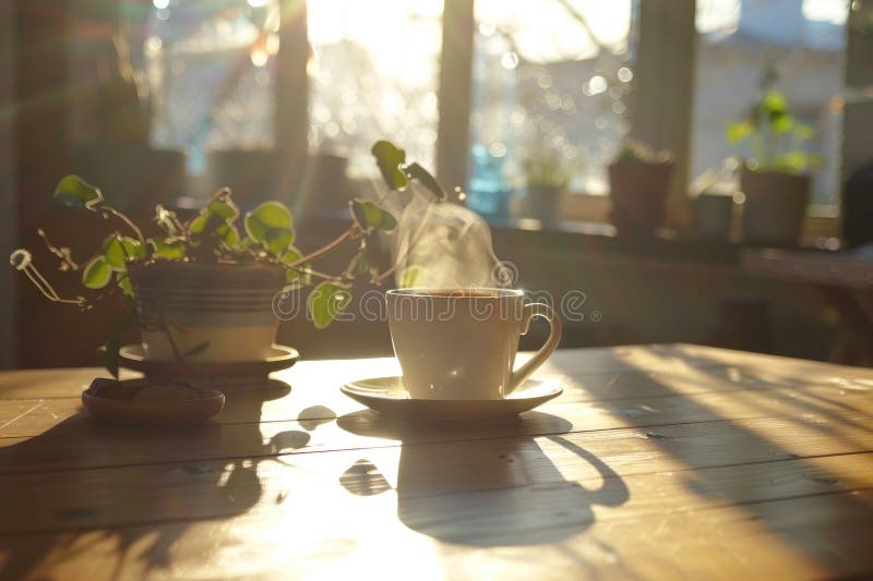 Serene Morning Coffee by Sunny Window in Cozy Setting Stock Image ...