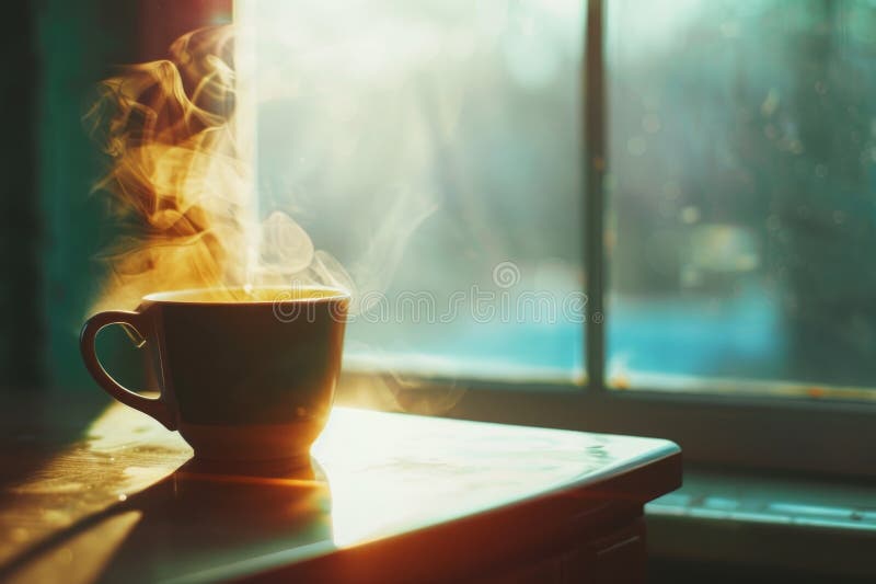 Serene Morning Coffee by Sunny Window in Cozy Setting Stock Photo - Image of lifestyle, morning ...