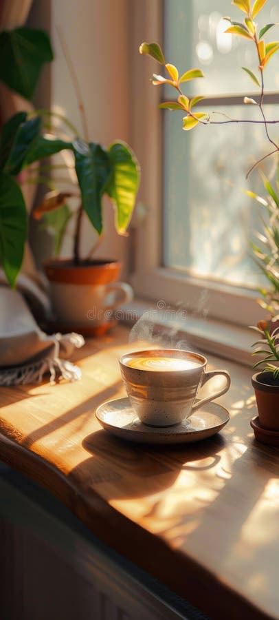 Serene Morning Coffee by Sunny Window in Cozy Setting Stock Photo ...