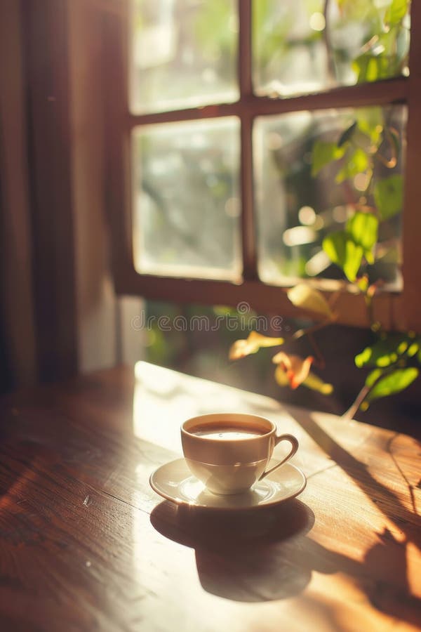 Serene Morning Coffee by Sunny Window in Cozy Setting Stock Image ...