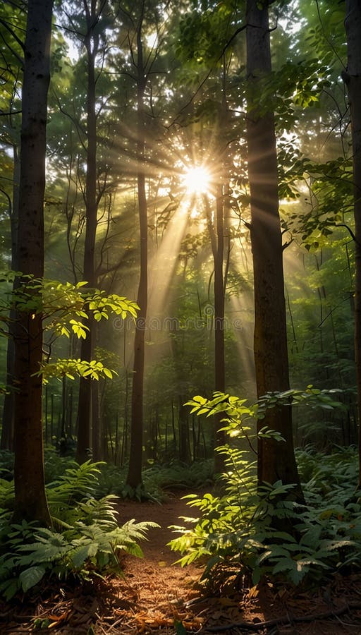 A Serene Morning Scene in a Quiet Forest Calming Stock Illustration ...