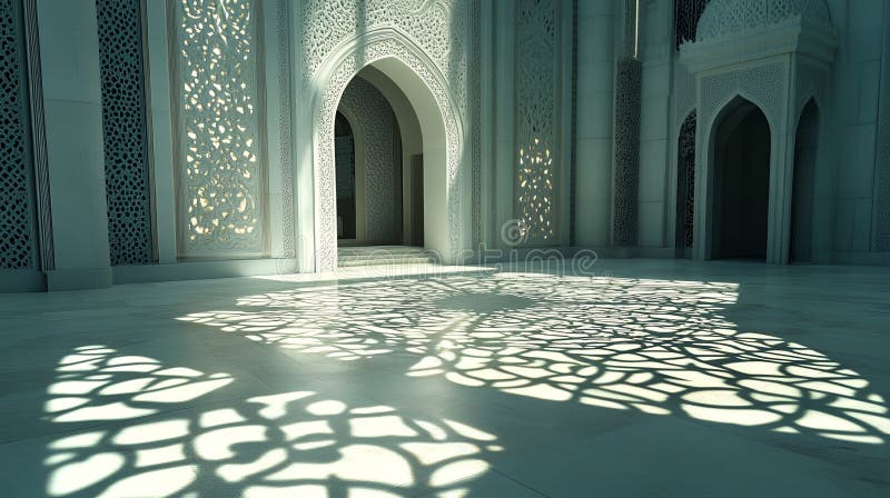 Serene Mosque Interior Architectural Design White Walls Intricate ...