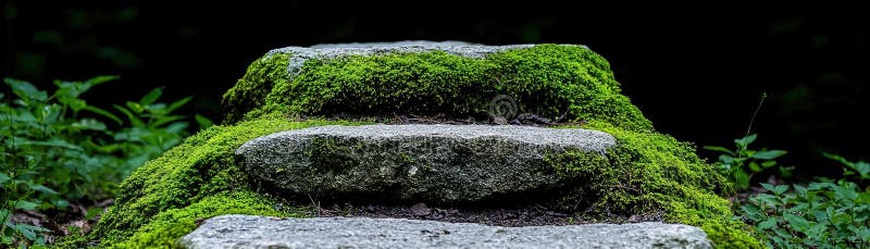 Serene Mossy Stone Steps Leading into Lush Green Forest and Nature ...