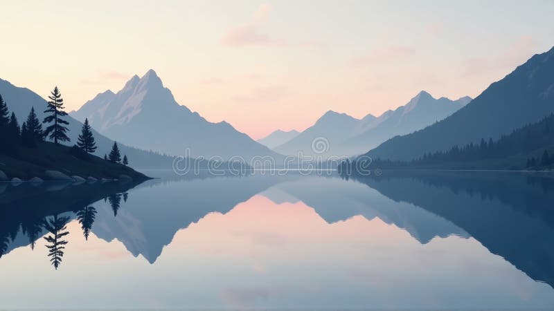 Serene Mountain Lake Reflection at Dawn Stock Illustration ...