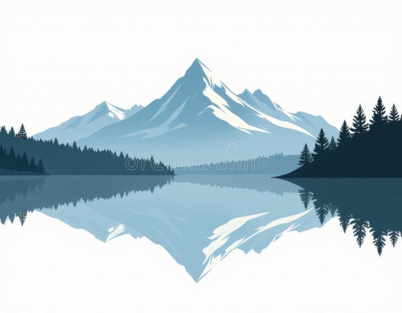 Serene Mountain Lake Reflection Minimalist Landscape Illustration Stock ...