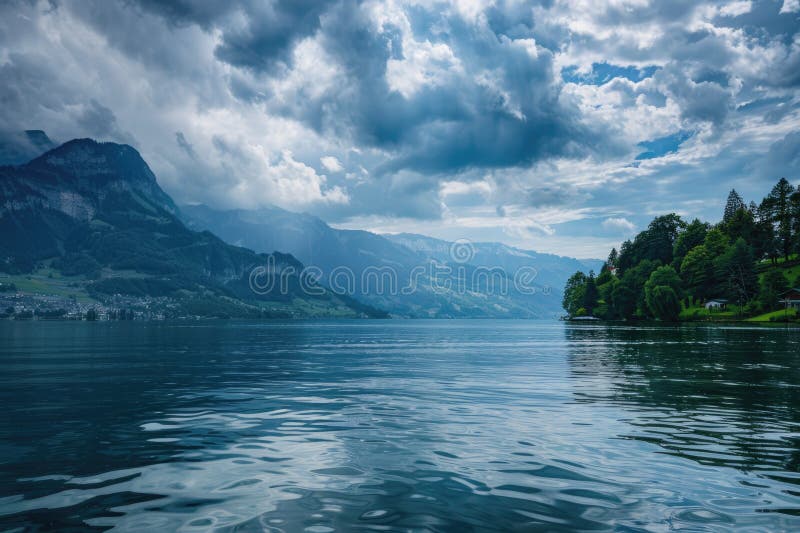 Serene Mountain Lake with Reflections and Lush Green Forest Landscape ...