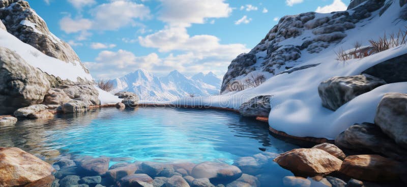 Serene Mountain Landscape with Crystal Clear Hot Spring Surrounded by ...