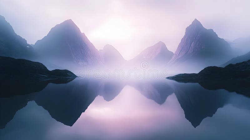 Serene Mountain Landscape with Mist and Reflections in a Tranquil Lake ...