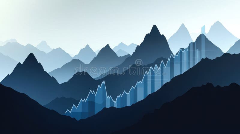 Serene Mountain Landscape with Overlaid Financial Graph Illustration ...
