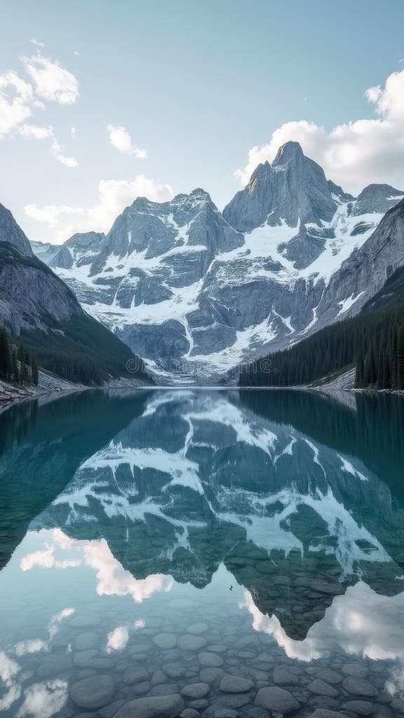 Serene Mountain Reflection on Pristine Lake Under Clear Sky Stock Image ...