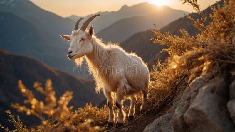 Majestic Mountain Goat at Sunset Stock Illustration - Illustration of ...