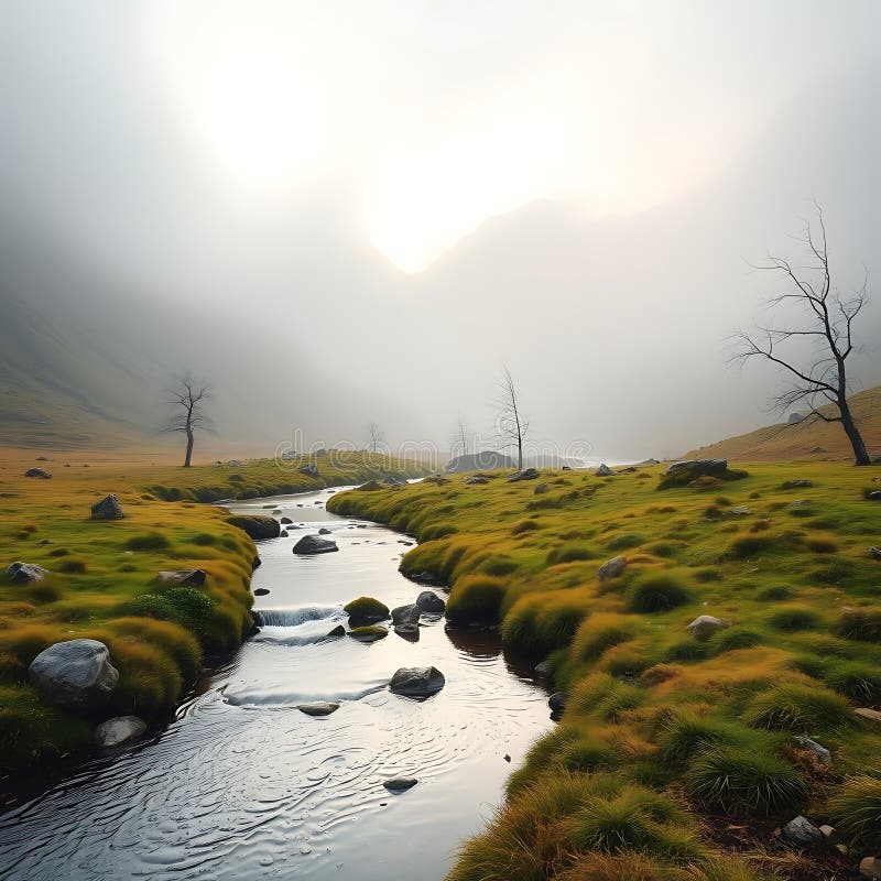 Serene Mountain Stream in Andes at Dawn Stock Illustration ...