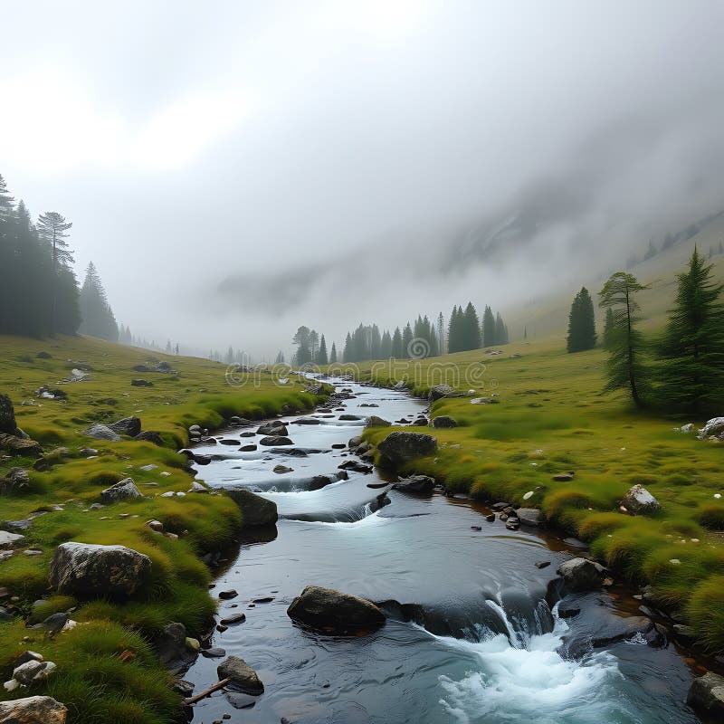 Serene Mountain Stream in Andes at Dawn Stock Illustration ...