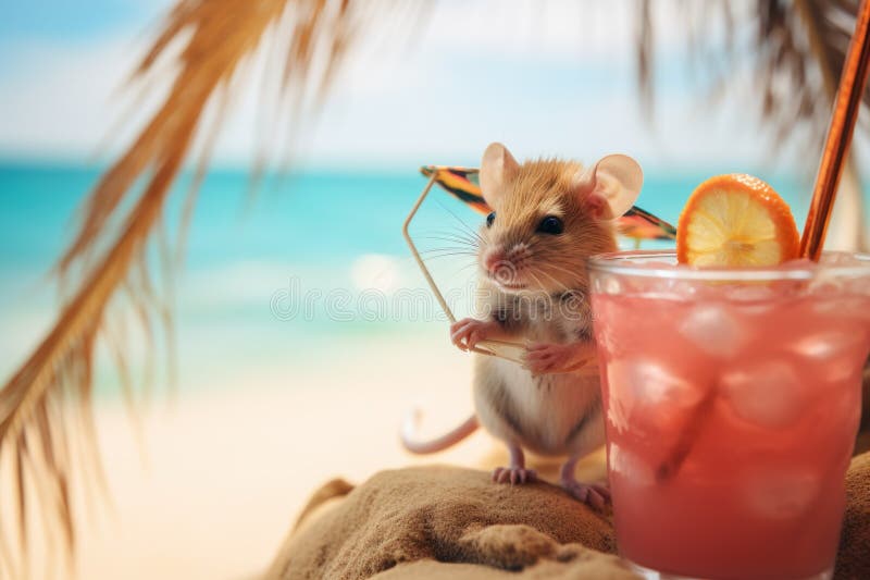 Serene Mouse Beach Vacation Sunset. Generate Ai Stock Illustration ...