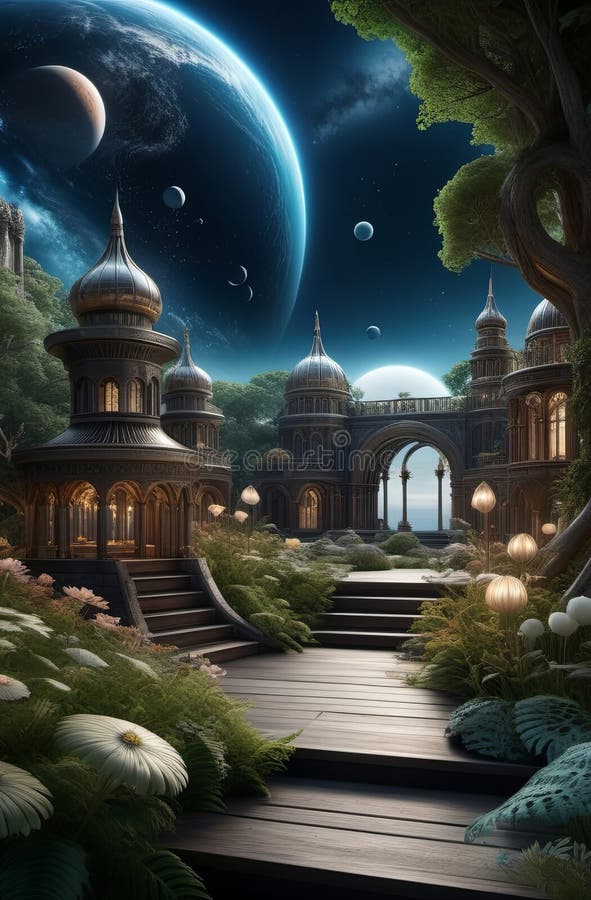 A Serene and Mystical Landscape with a River Flowing Amidst Lush ...